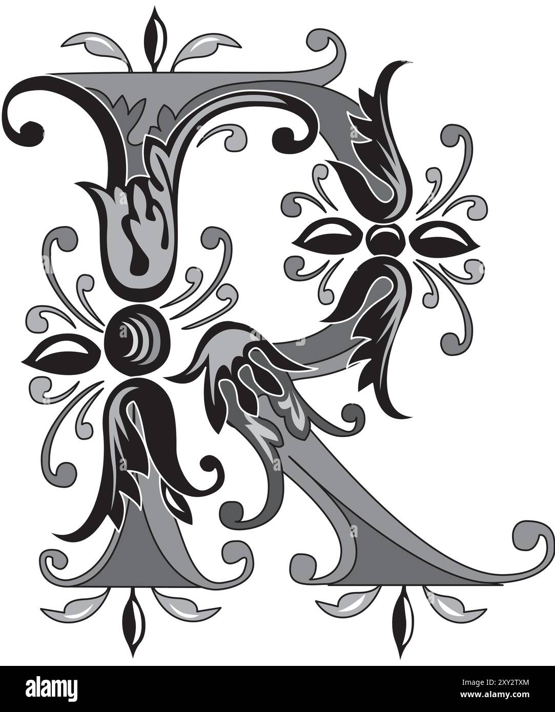 Letter r black flower alphabet Stock Vector Images - Alamy