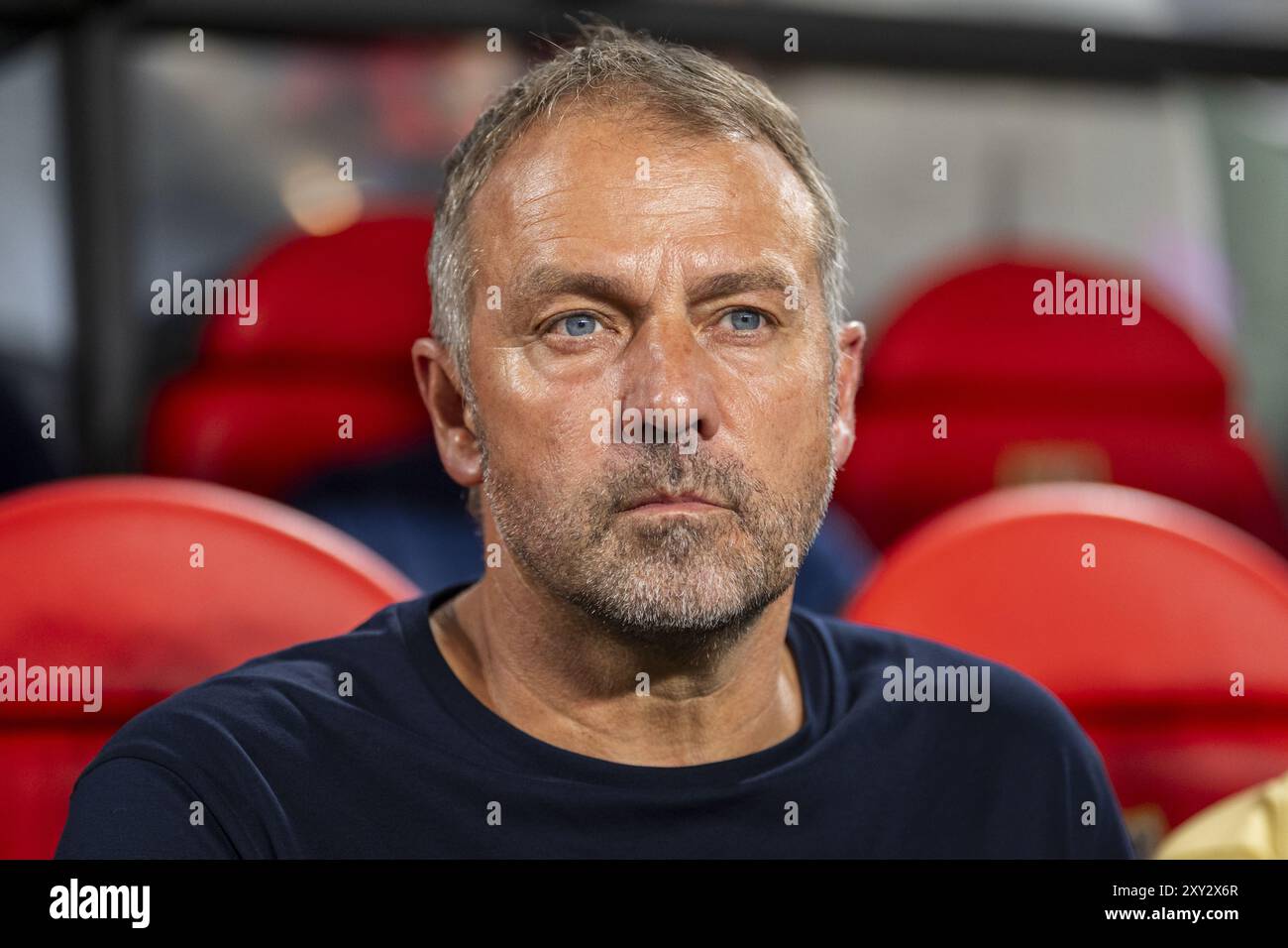 Hansi Flick, head coach of FC Barcelona, sitting in the bench during ...