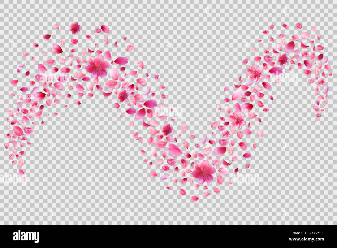 Pink sakura petals trail on transparent png background. Abstract cherry ...