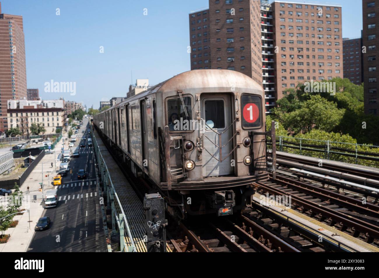 New York, New York, USA. 27th Aug, 2024. A South Ferry-bound 1 Train (IRT Broadway Local ...