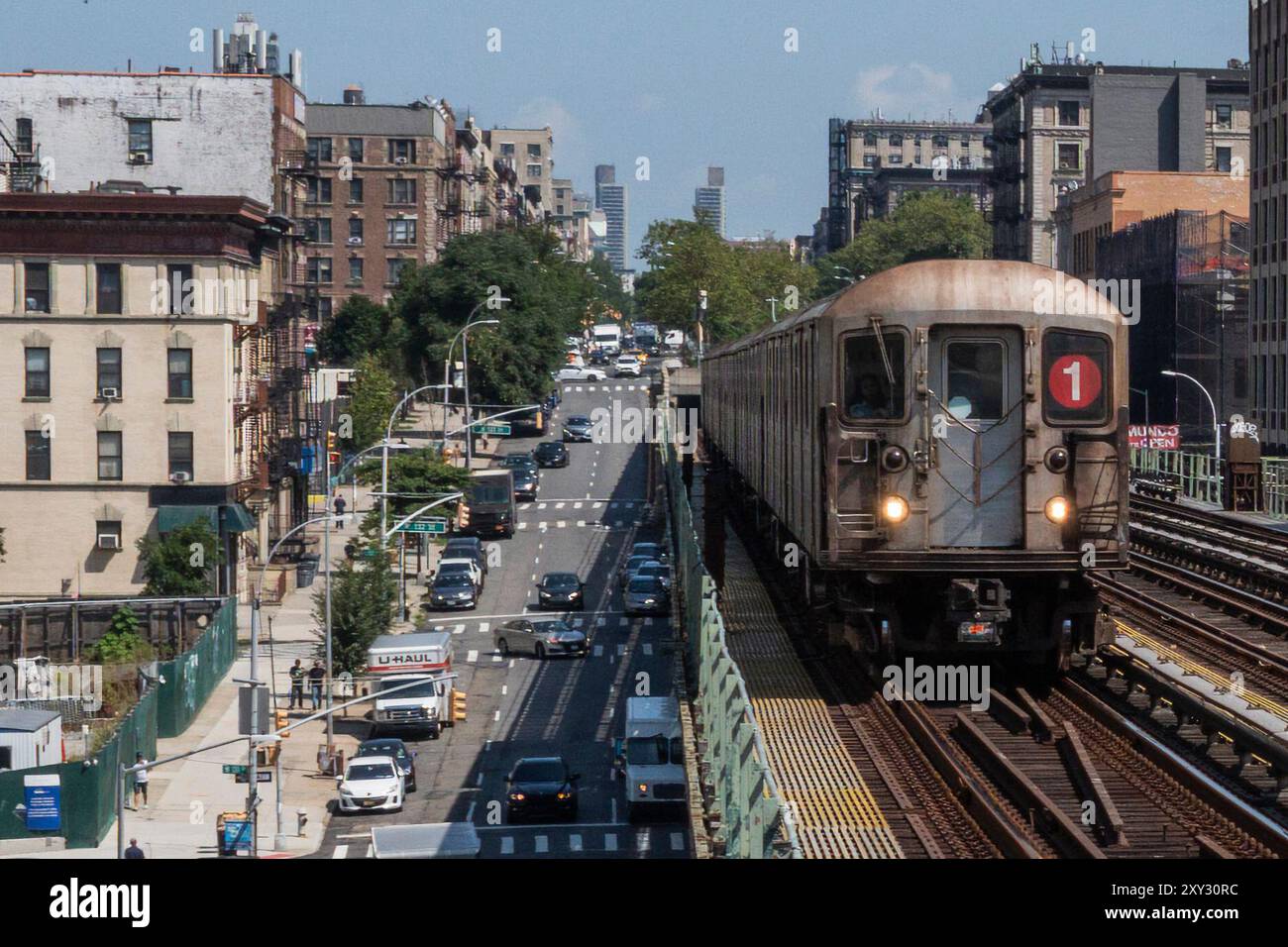 New York, New York, USA. 27th Aug, 2024. A South Ferry-bound 1 Train (IRT Broadway Local ...