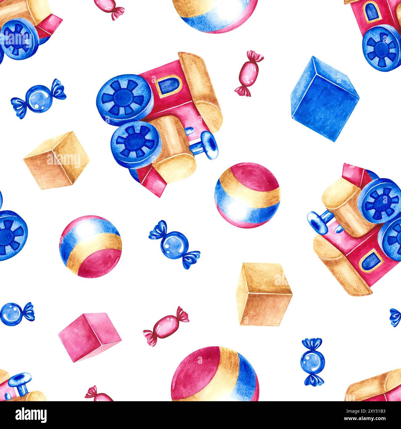 Seamless pattern with children's toys. children's trains, cubes and ...