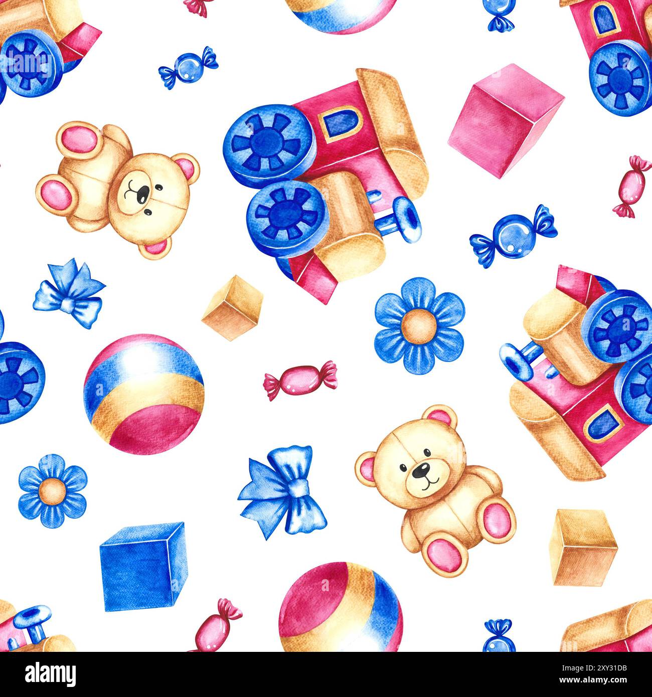 Seamless pattern with children's toys. children's trains, cubes and ...
