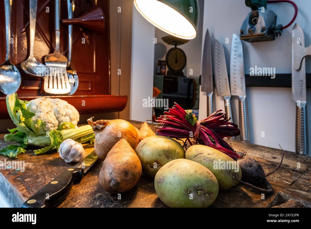 Citrus fruit and vegetables for cooking in a kitchen setting Stock ...