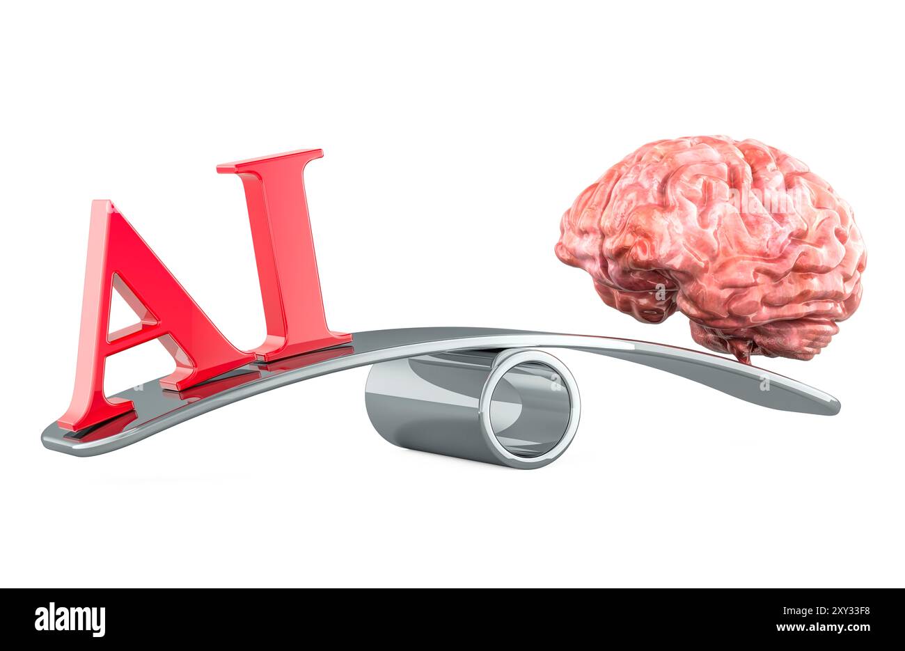 AI vs Human, concept. Seesaw with AI and human brain. 3D rendering isolated on white background ...