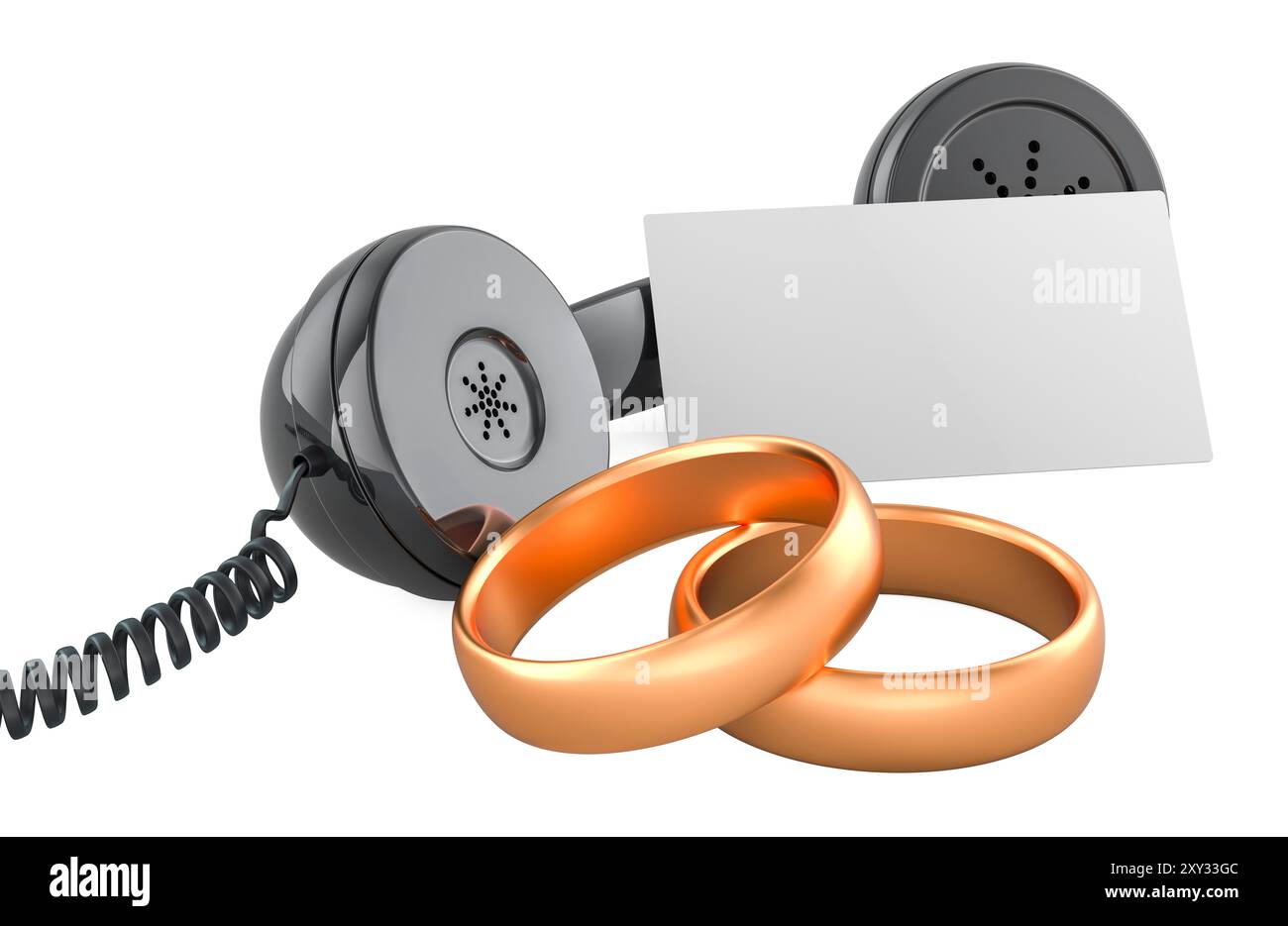 Wedding Service, concept. Golden wedding rings with blank business card ...