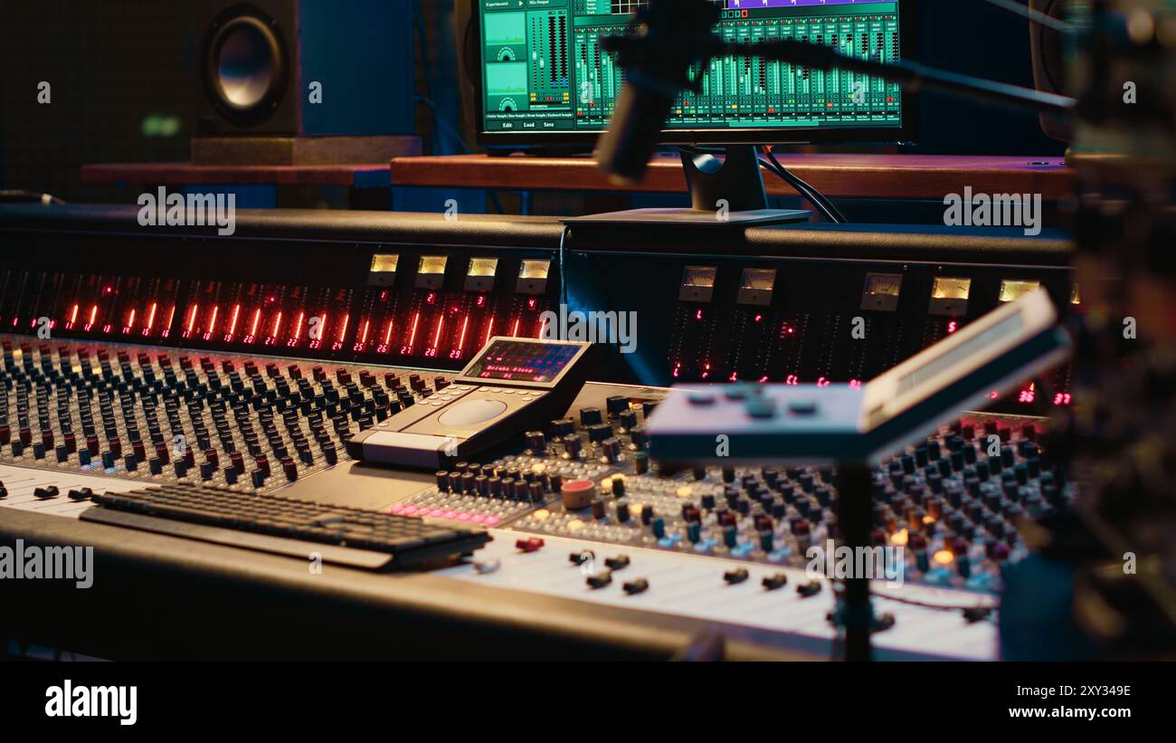 Control room with technical equipment and music recording software ...