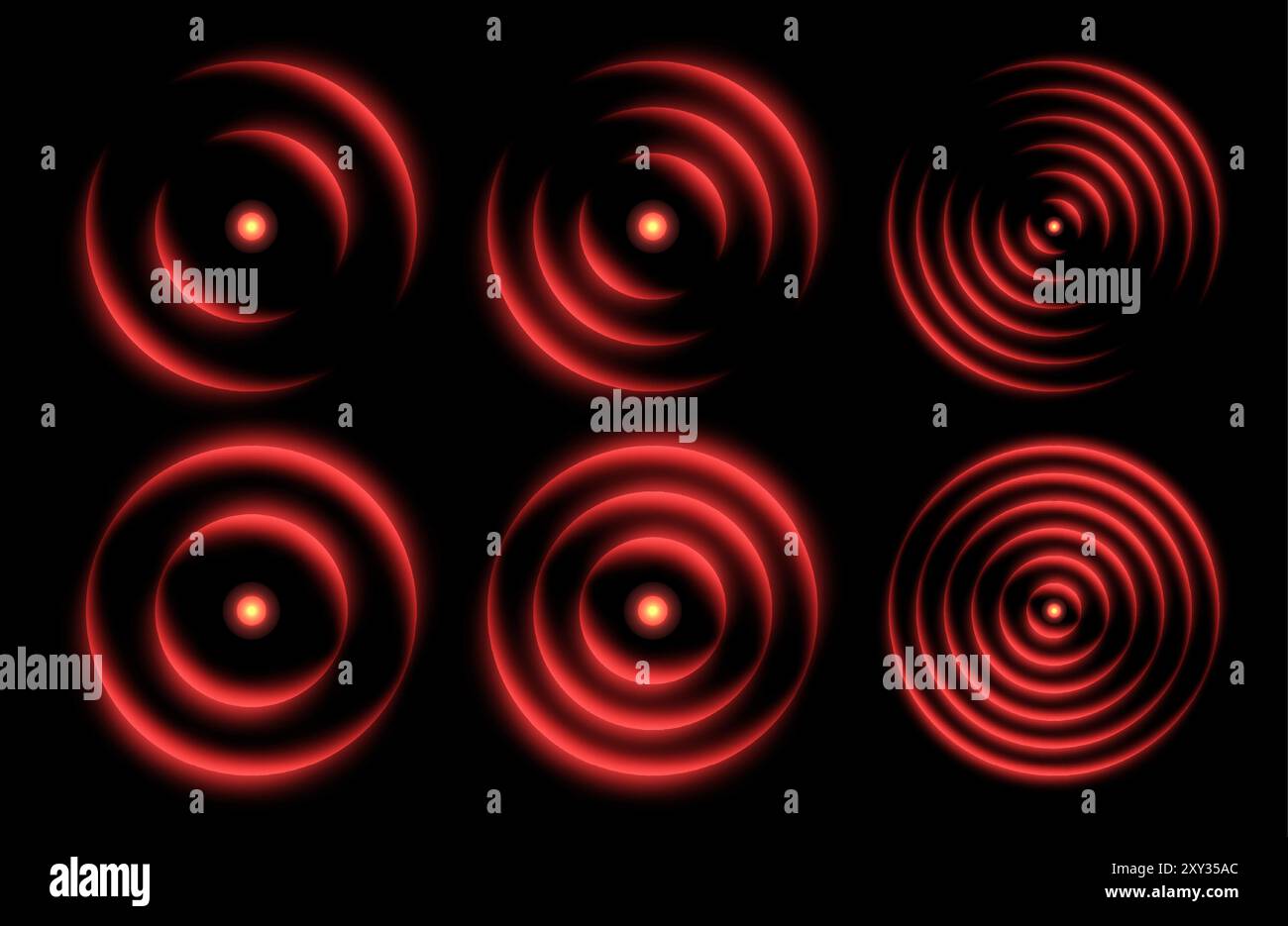 Pain localization marks, red sonic waves, wifi network symbols, bad ...