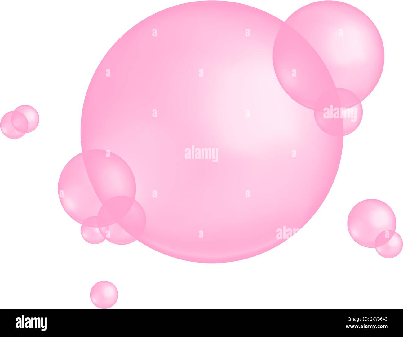 Transparent pink balls isolated on white background. Glycerin, hyaluron ...