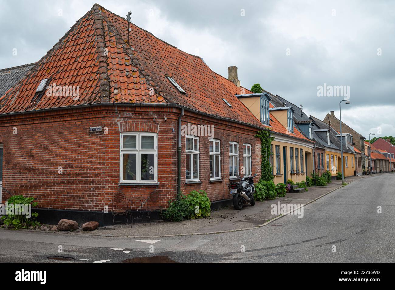 buildings near the street in town of Stege on island of Mon in denmark ...