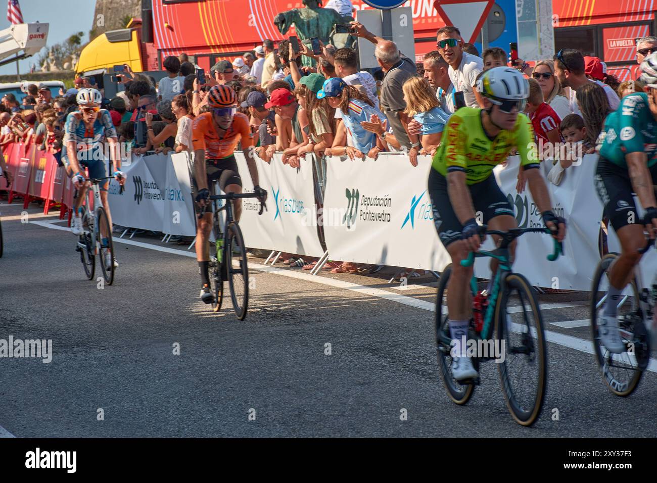 Bayoma,Pontevedra,Spain; August,27,2024;thrilling moment as cyclists ...