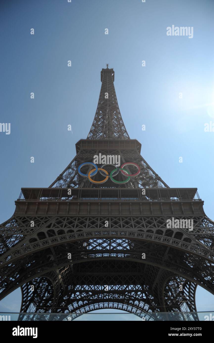 The Olympic rings on the Eiffel Tower ahead of the opening of the 2024 ...