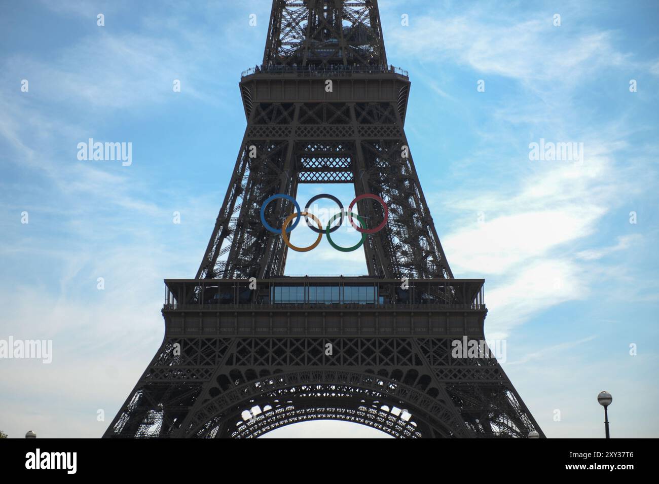 The Olympic rings on the Eiffel Tower ahead of the opening of the 2024 ...