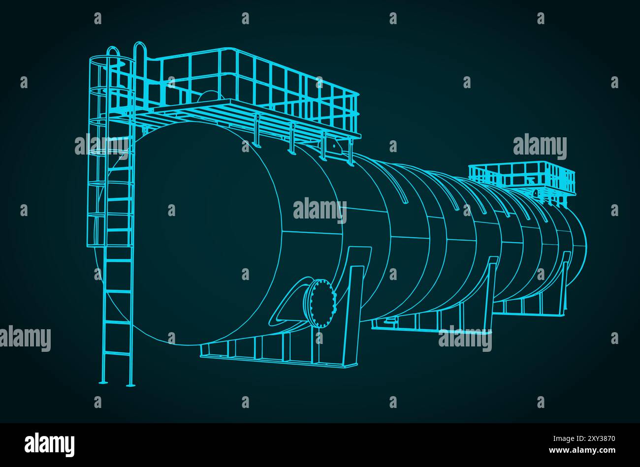 Stylized vector illustration of blueprint of a large horizontal storage ...