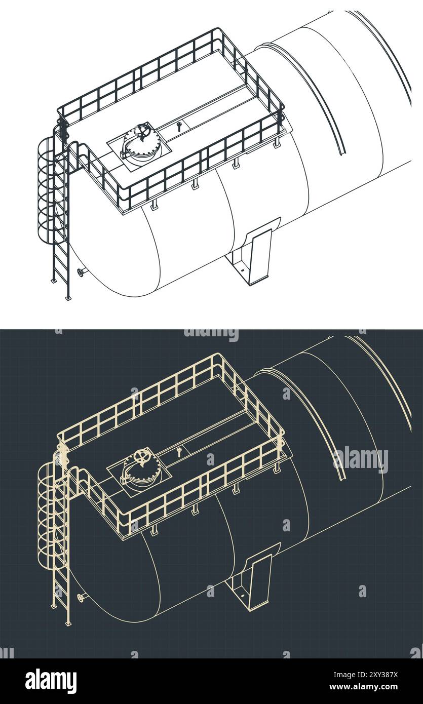 Stylized vector illustrations of isometric blueprints of a large ...