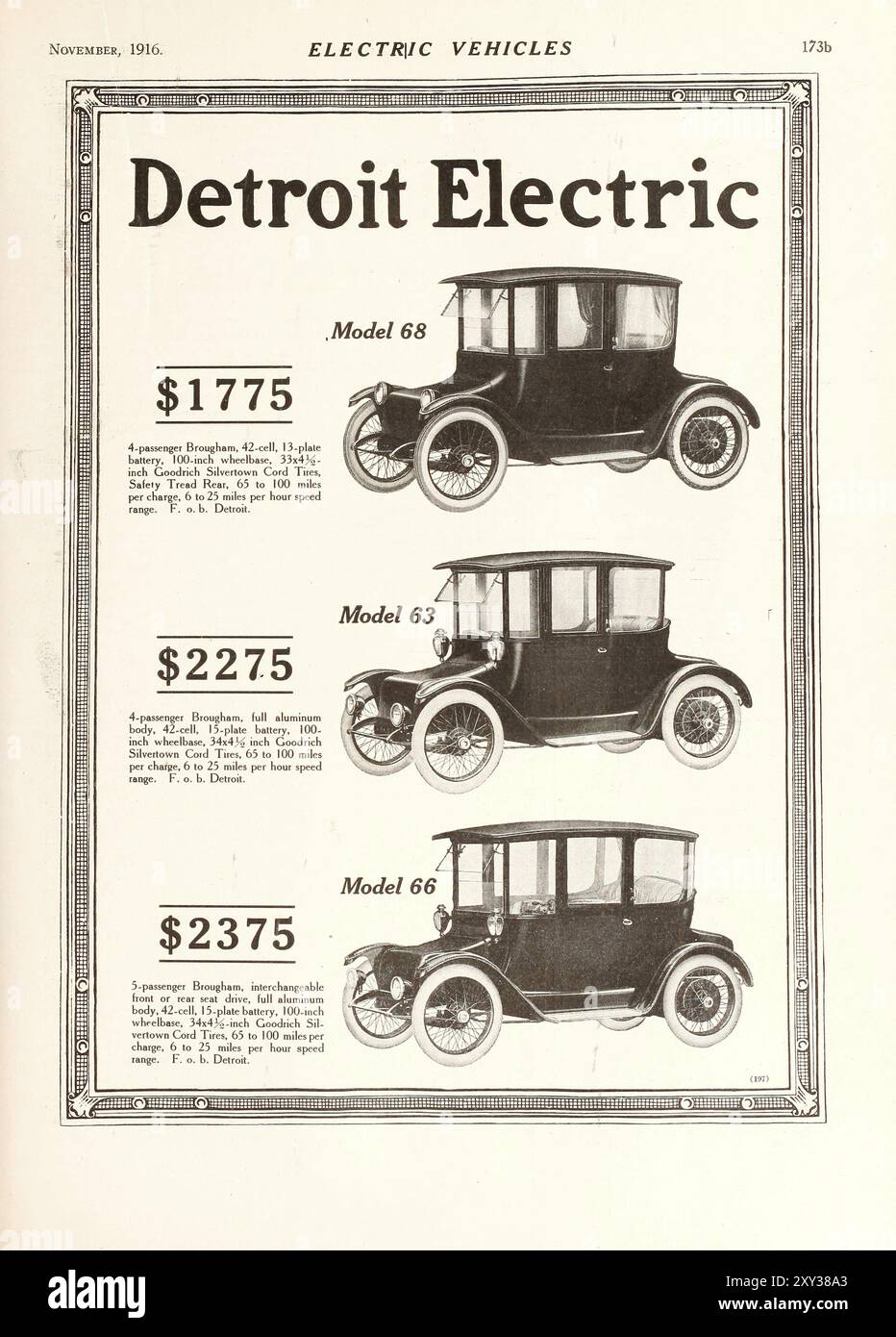 Detroit Electric car advertising, with Model 68 63 and 66. Vintage ...