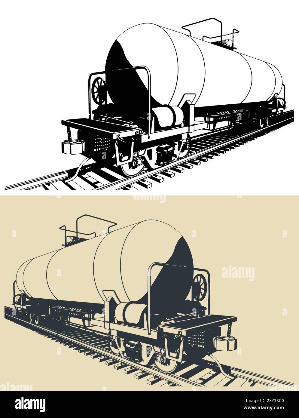 Stylized vector illustrations of a railway tank car close-up Stock ...