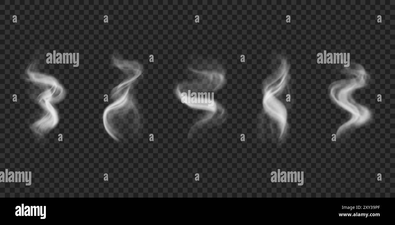 Set of realistic wavy smoke, steam from hot food and drinks Stock ...