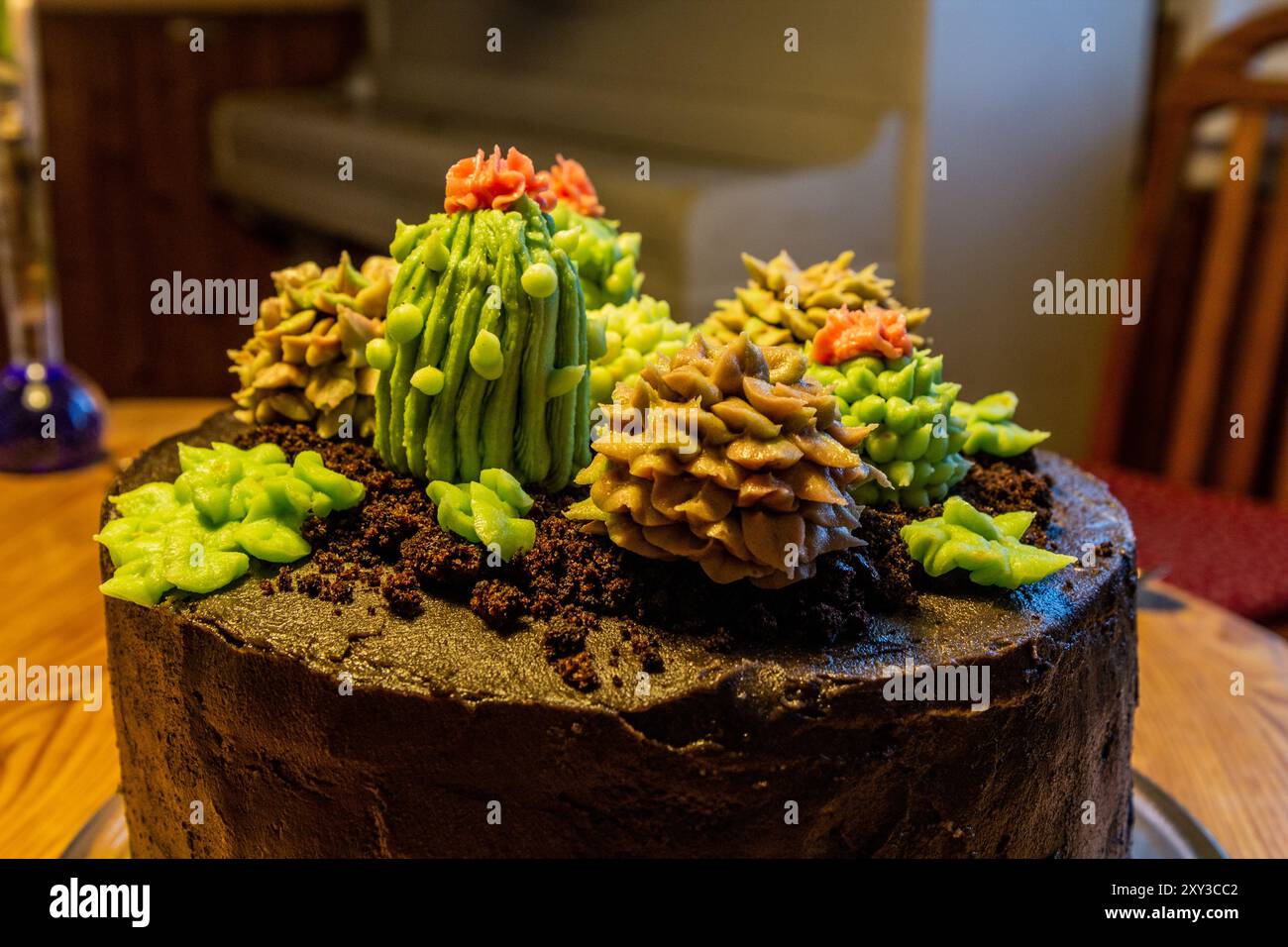 Chocolate cake decorated with shapes of cactus Stock Photo - Alamy