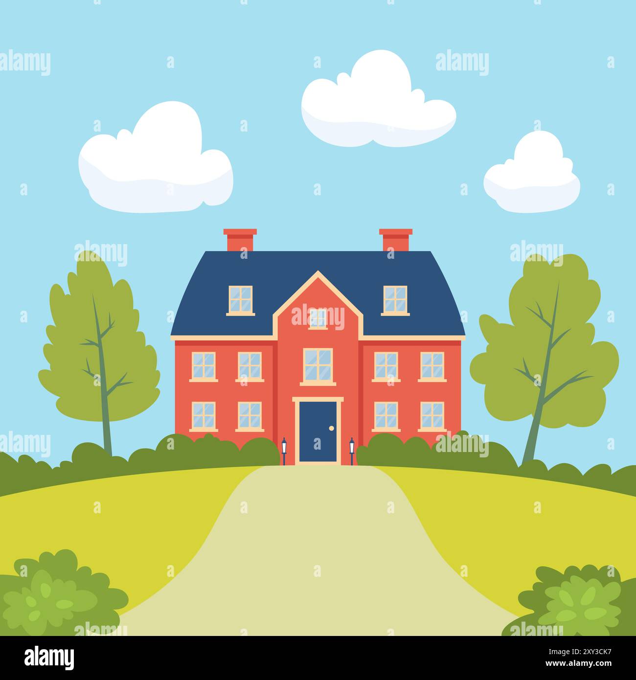 Back to School Background. Cartoon School Building. Colorful Flat Style ...