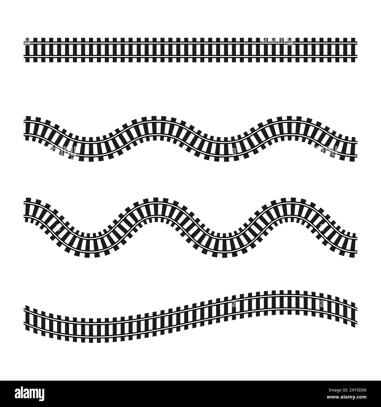 Railroad track icon set. Curved and straight black rails. Wavy patterns and designs. Simple ...
