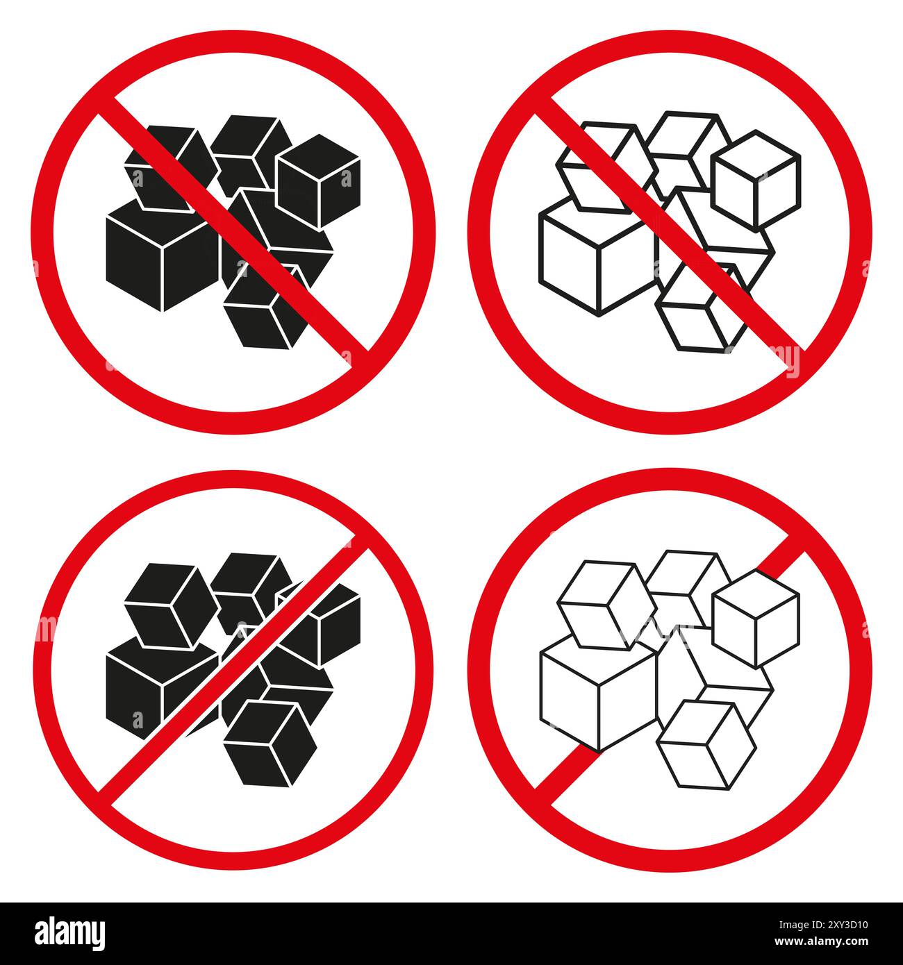 No sugar cube icons. Red prohibition signs. Sugar free symbol. Vector ...