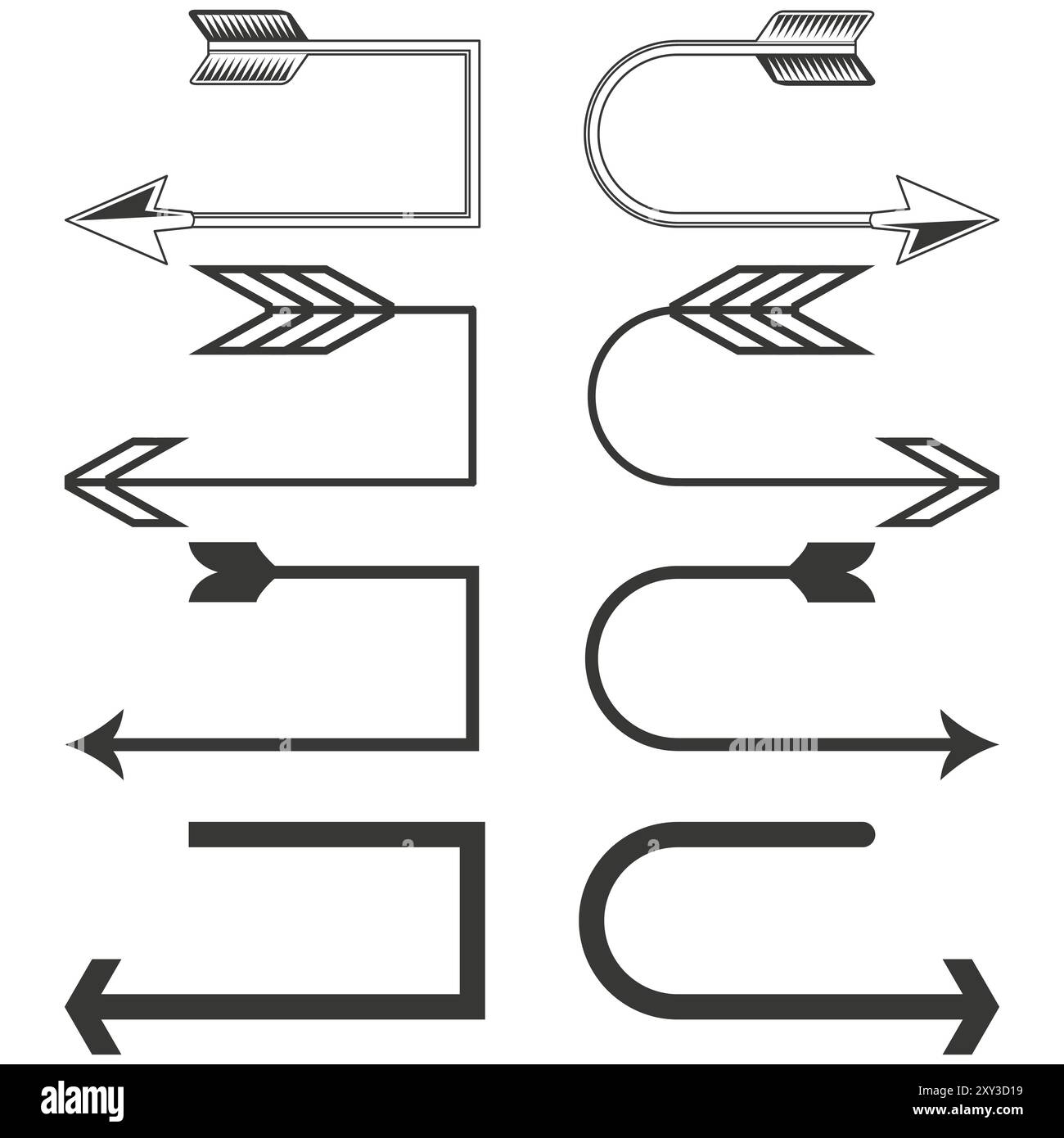 Arrow icon set. Directional vector arrows. Curved and straight symbols. Monochrome clean design ...