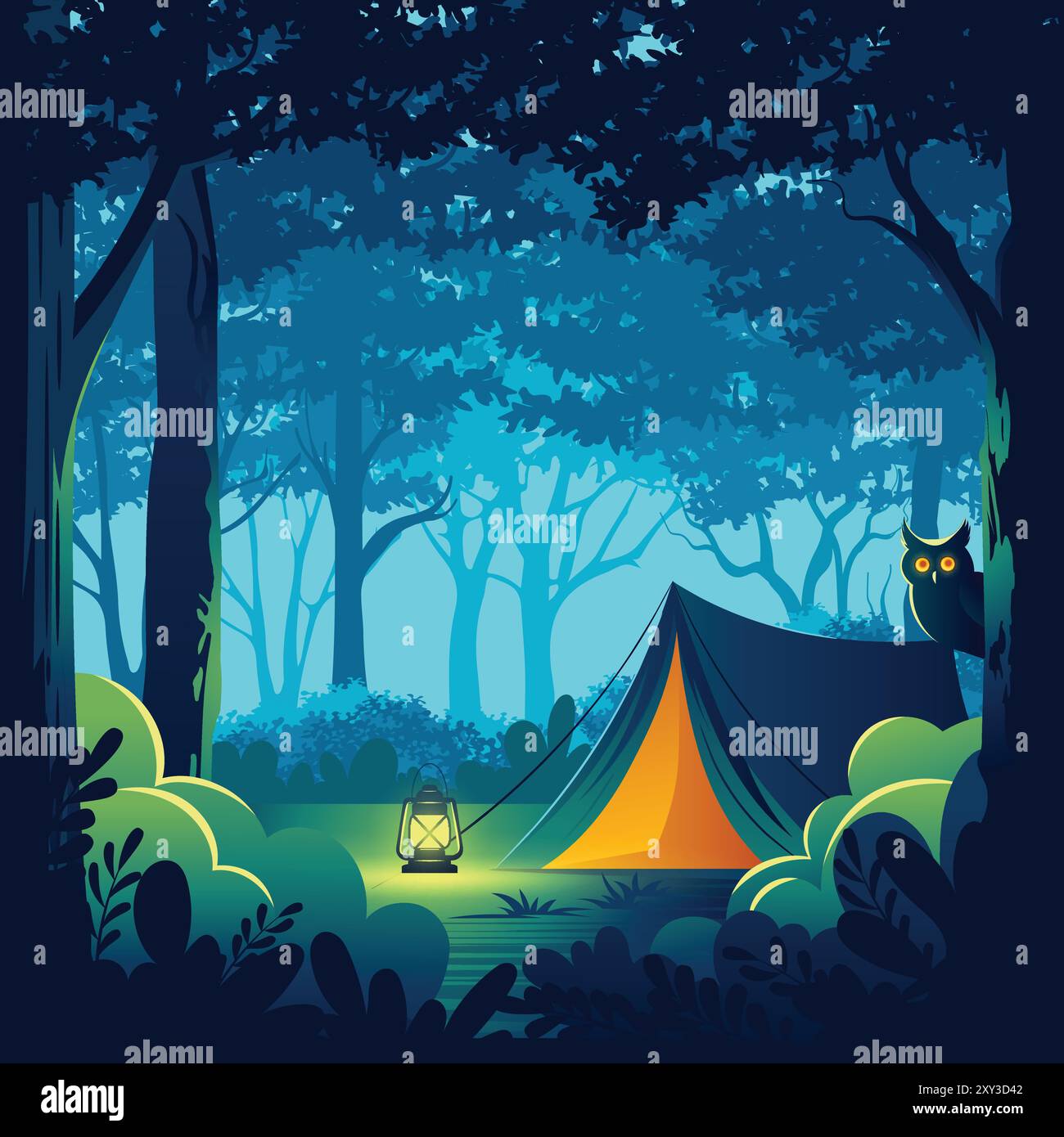 Camping in the forest at night, creepy and horror camp vector illustration Stock Vector Image ...