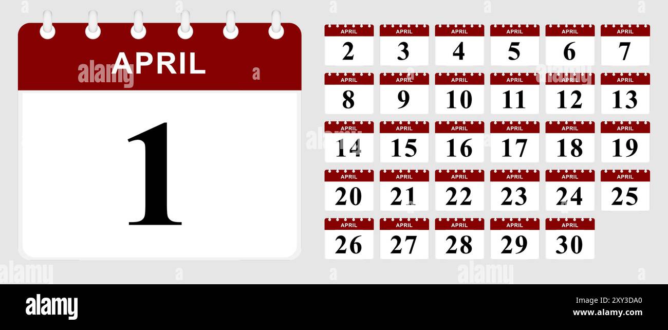 Days calendar of April. Calendar template. Vector illustration Stock ...