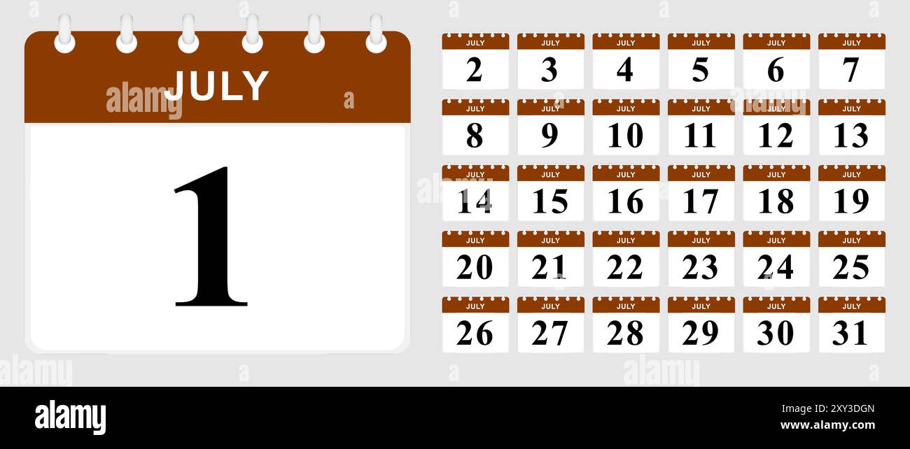 Days calendar of July. Calendar template. Vector illustration Stock ...