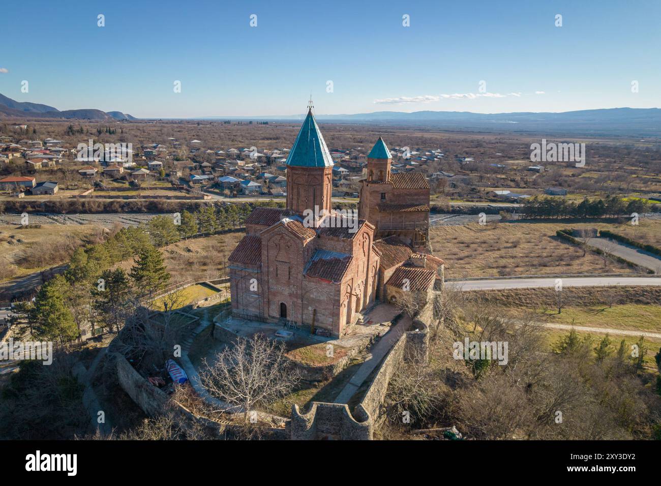 Aerial view of Gremi fortress on the hill, famous sight in Georgia ...