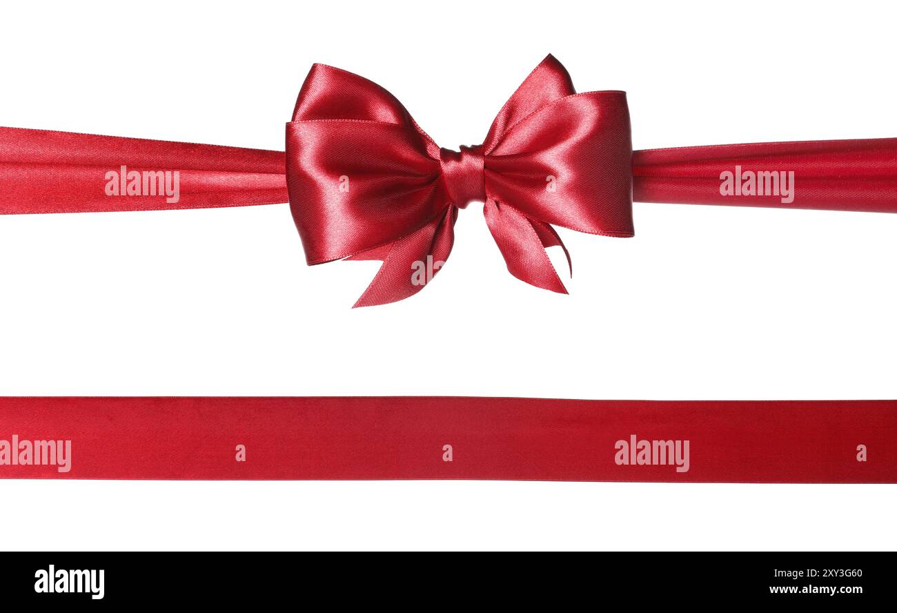Red satin and bow on white background Stock Photo - Alamy