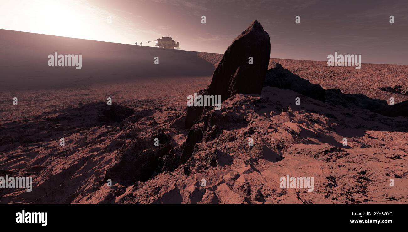 Mars exploration, illustration. Mars rover and astronauts in the ...