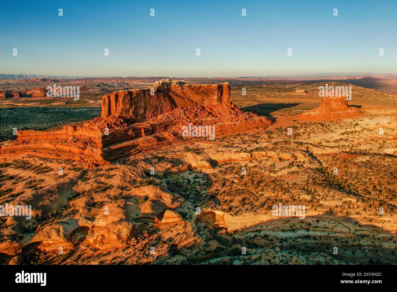Aerial view of the Merrimac and Monitor Buttes near Moab, Utah, USA ...