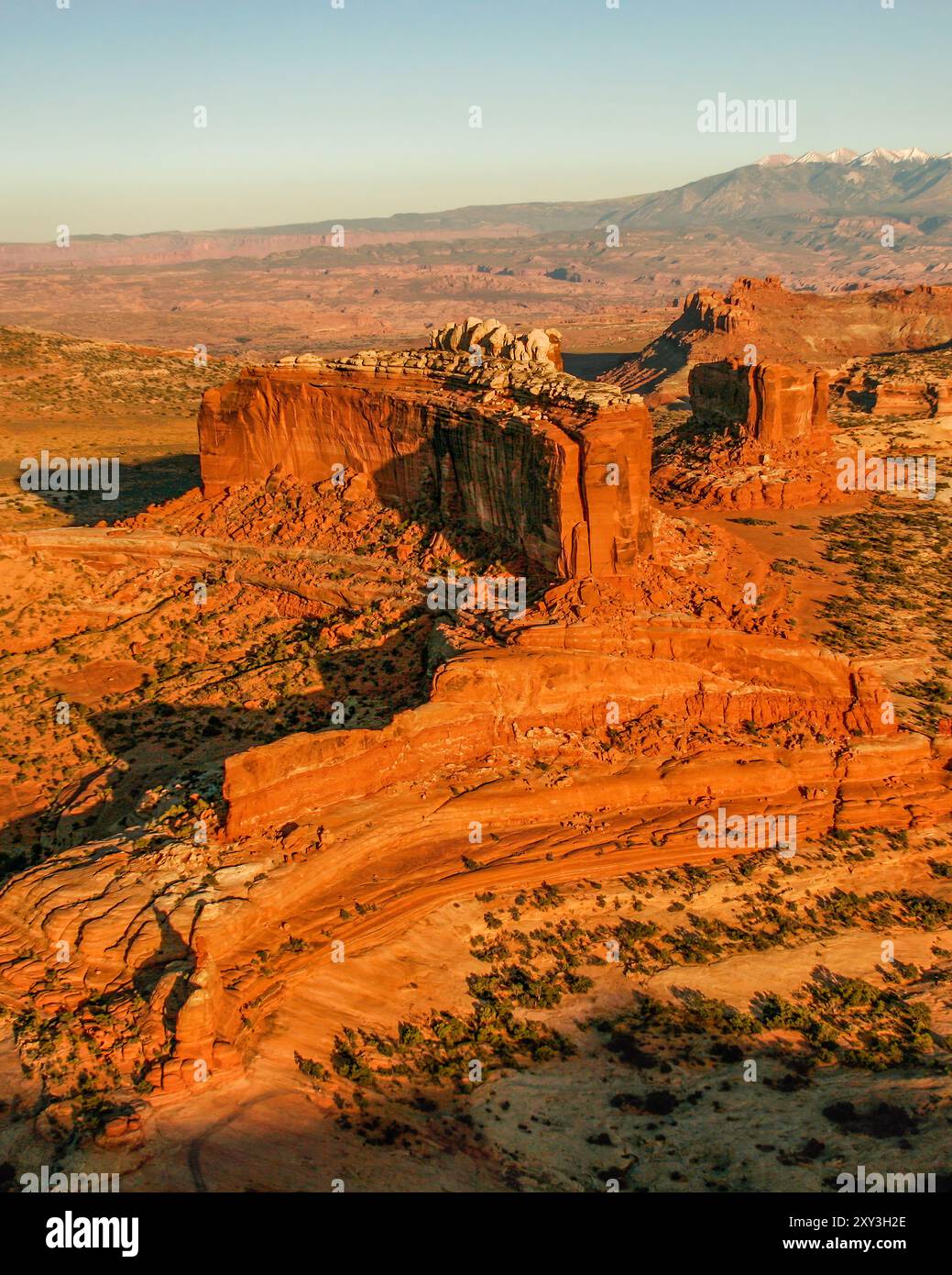 Aerial view of the Merrimac and Monitor Buttes near Moab, Utah, USA ...