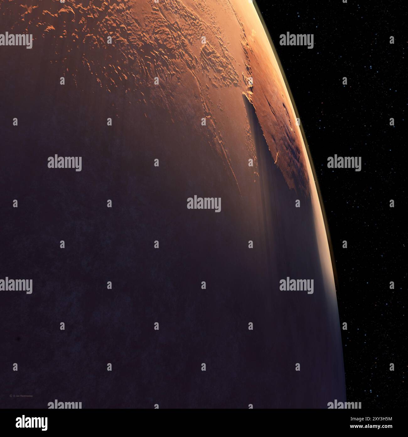 Olympus Mons on Mars, illustration. Olympus Mons (upper left) is a ...
