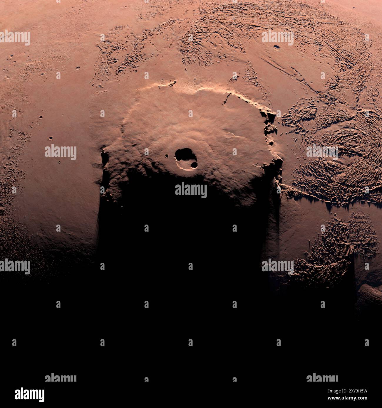 Olympus Mons on Mars, illustration. Olympus Mons (upper left) is a ...