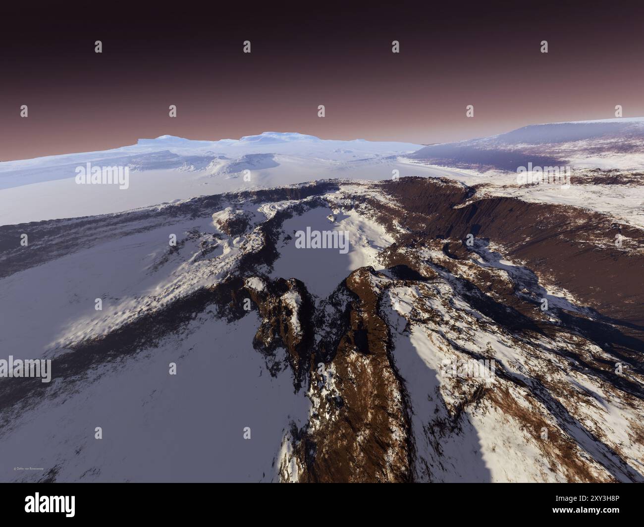 Illustration of polar ice fields on Mars as seen from a flight Stock ...