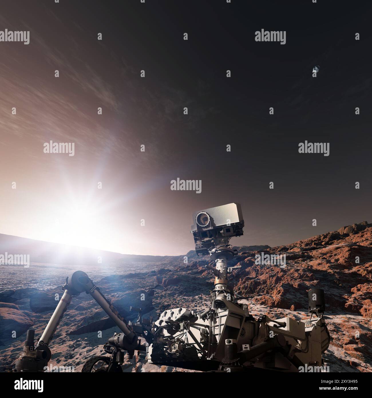 Illustration of NASA's Curiosity rover exploring Gale Crater on Mars ...