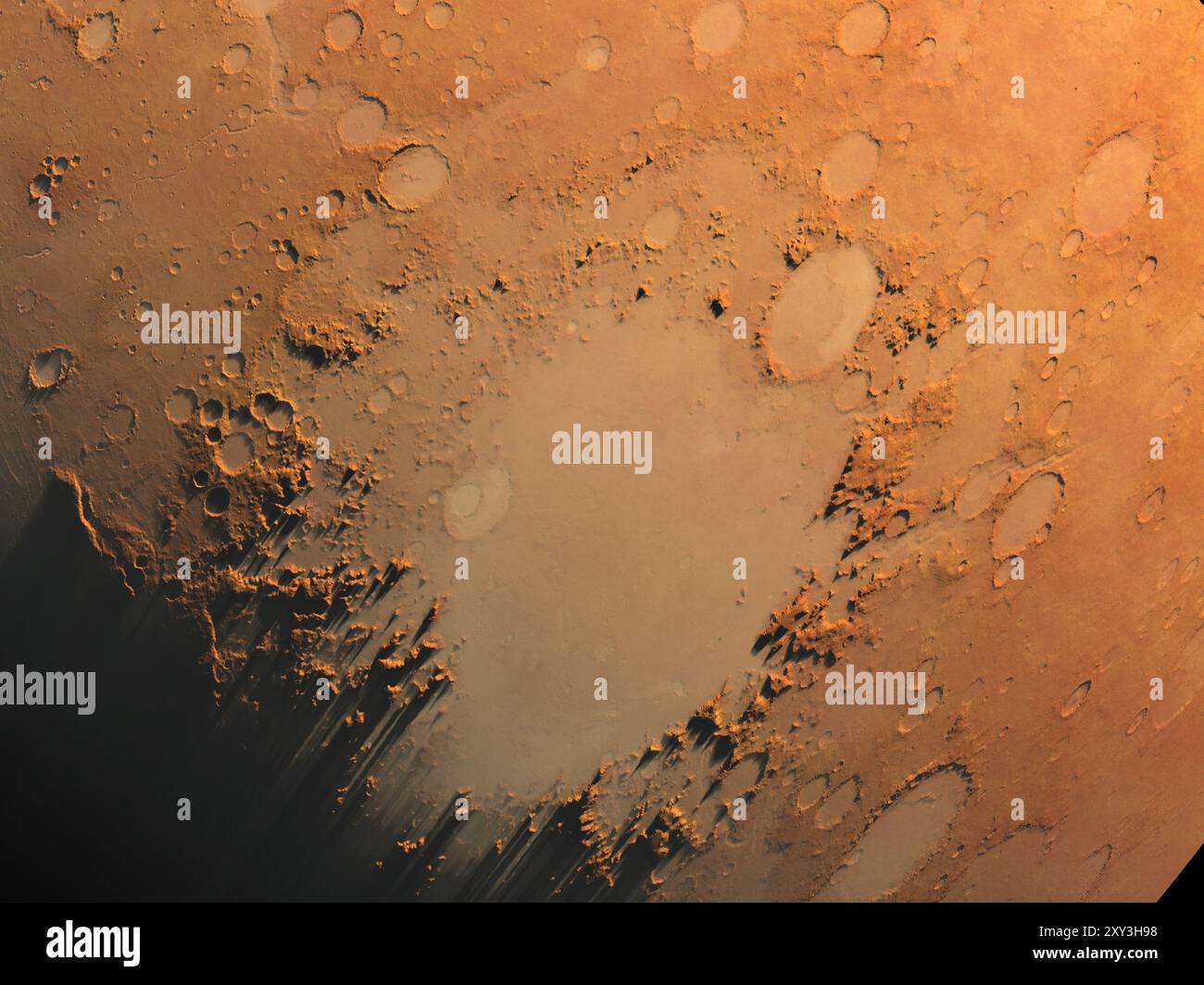 Illustration of the Agyre Basin on Mars. This is a 1800 kilometre-wide ...