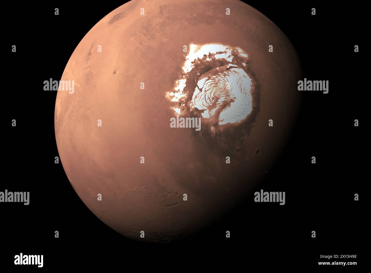 Illustration of the North Pole on Mars. The polar ice cap is about ...
