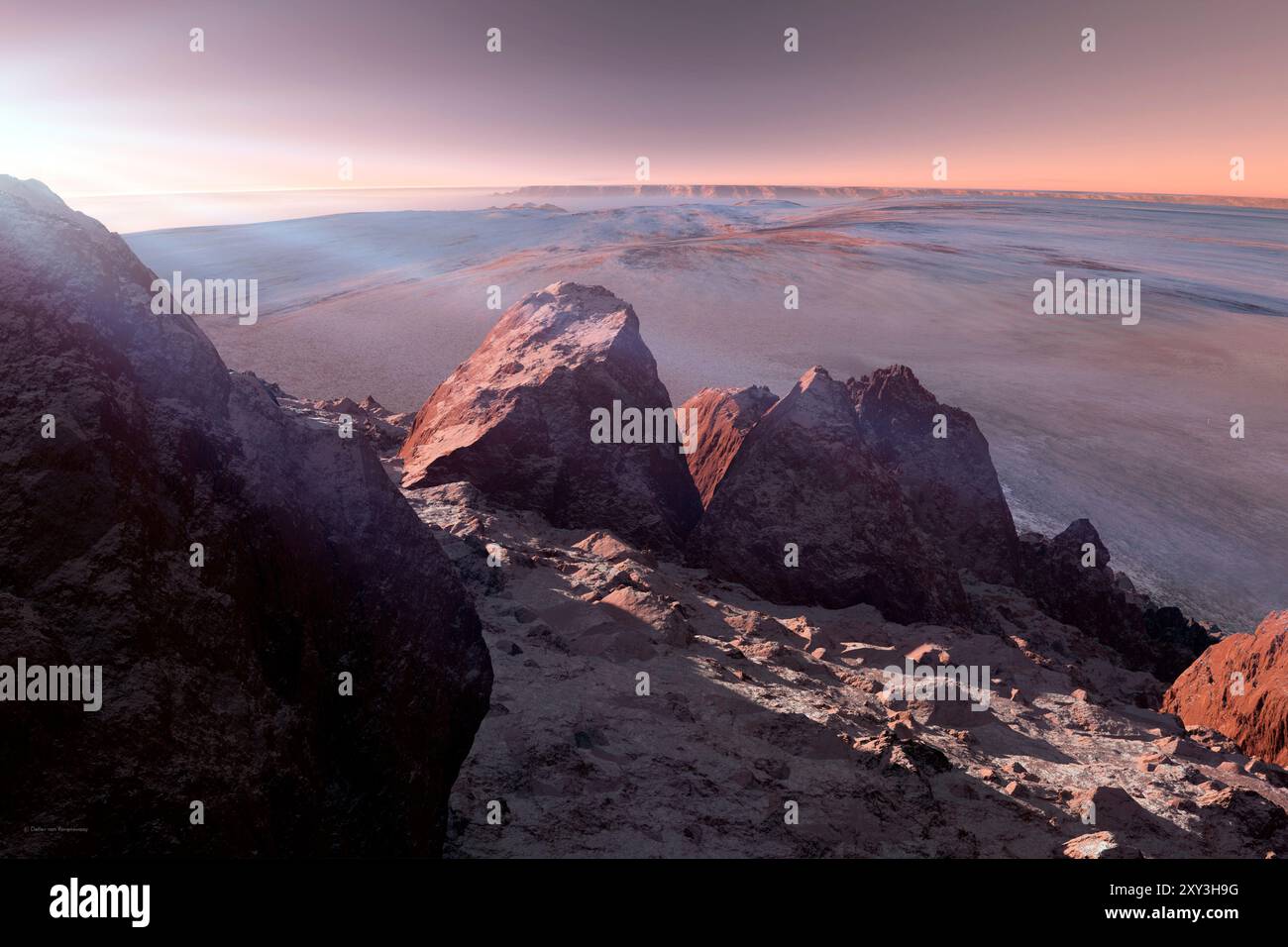 Illustration of the view from the rim of Valles Marineris canyon on ...