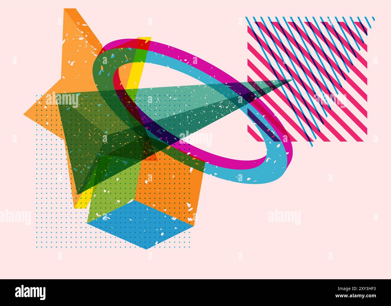 Artistic object in trendy riso graph design. Colorful geometric shapes. Geometry elements ...