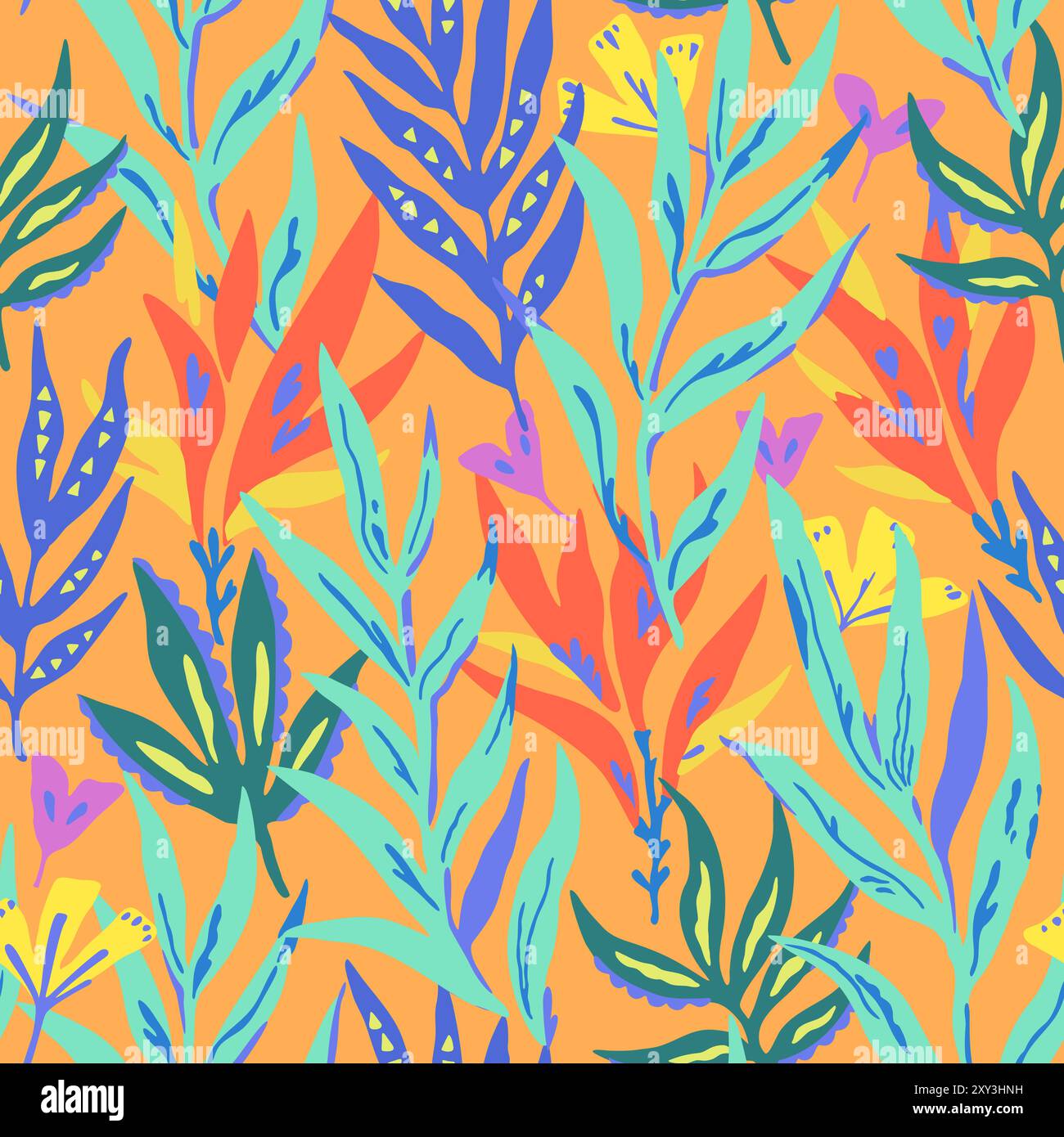 Tropical pattern with colorful bright psychedelic leaves. Vector ...