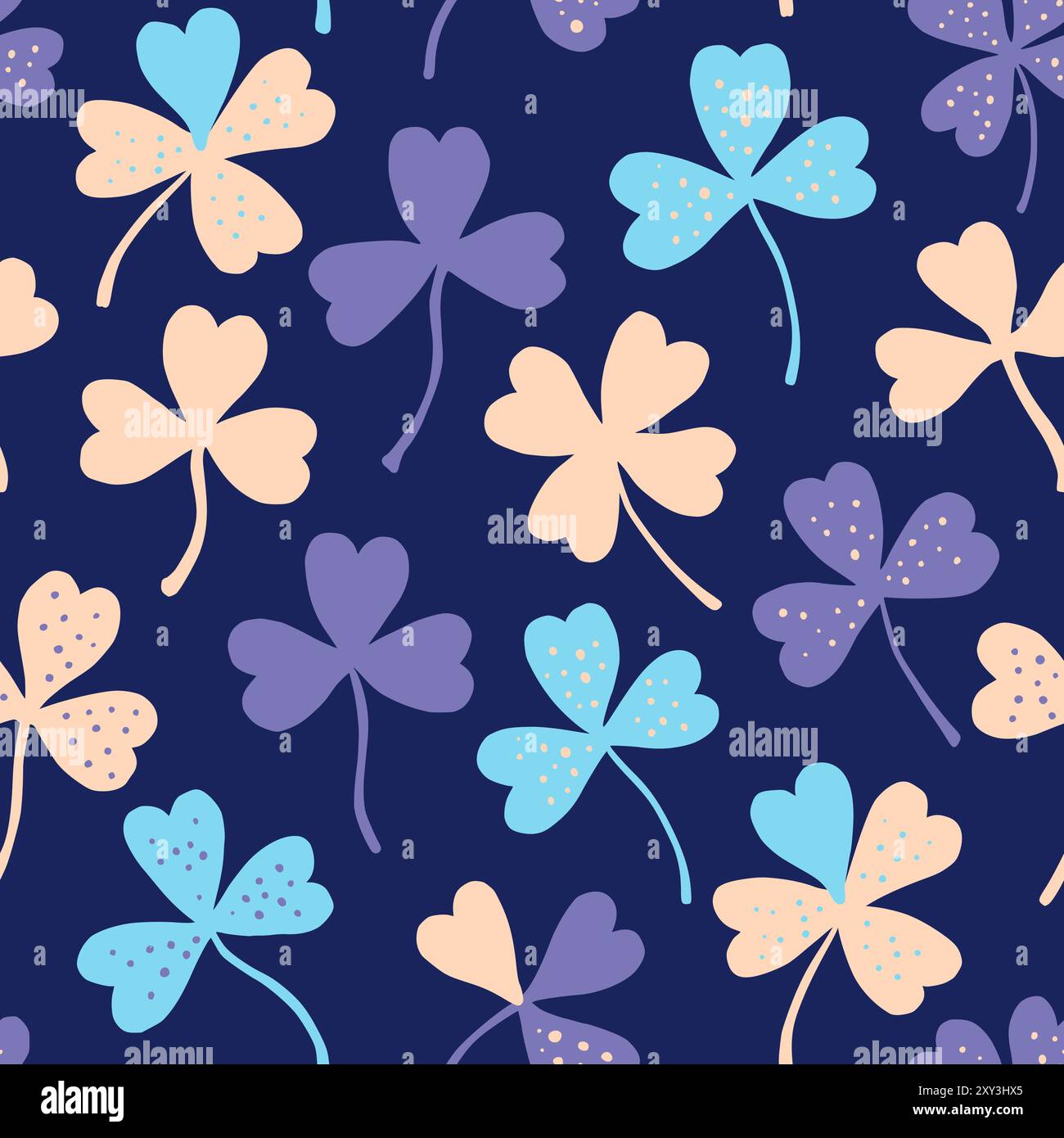 Seamless pattern with clover in pastel delicate colors. Vector hand ...