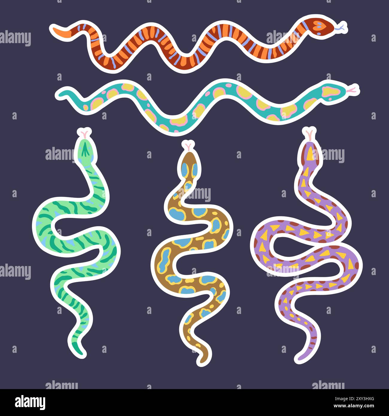 Set of stickers with snakes. Vector illustration illustration in simple ...