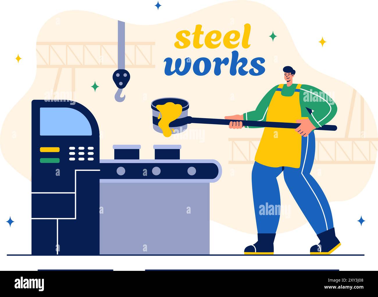 Steelworks Vector Illustration with Resource Mining, Smelting of Metal ...