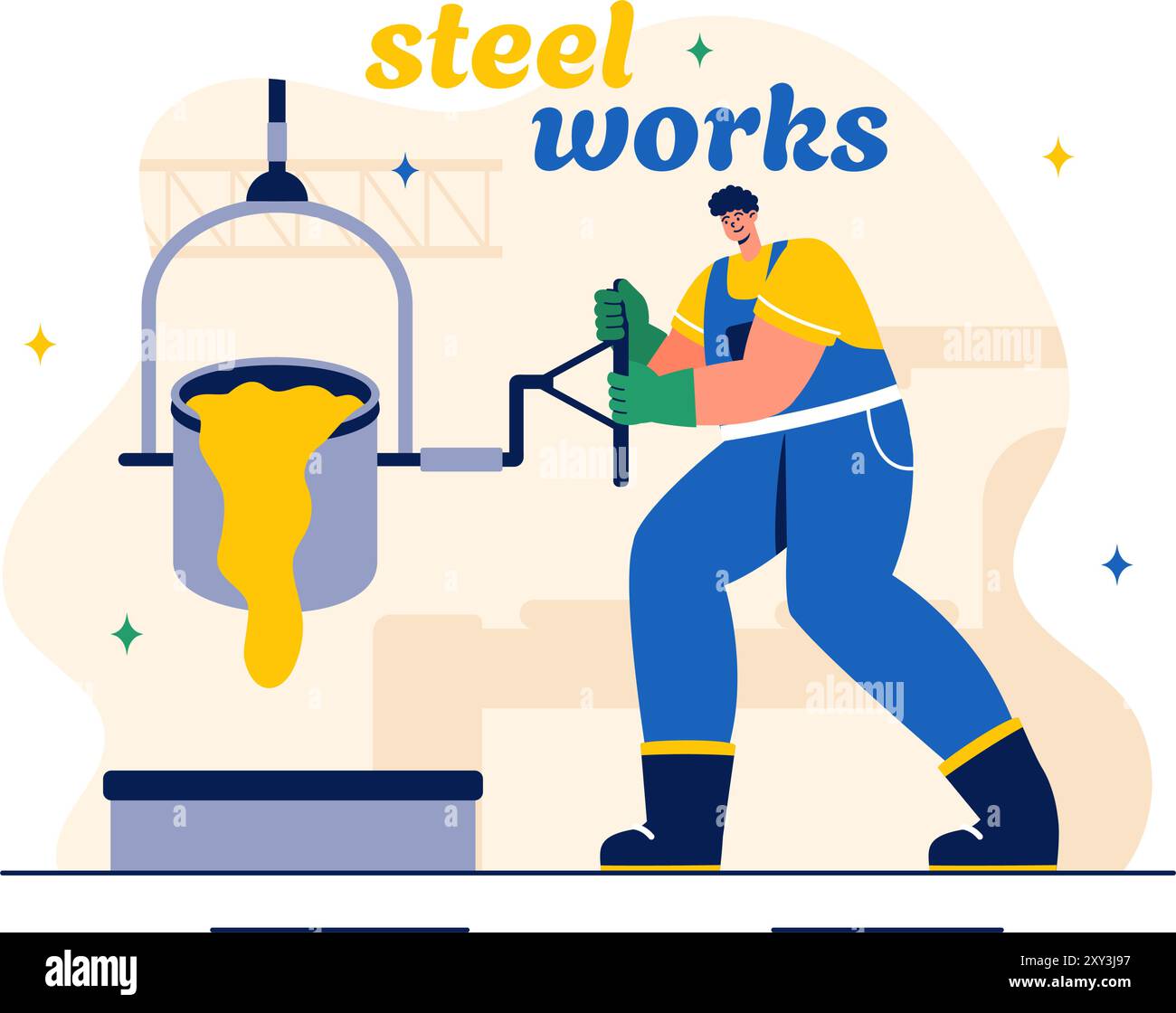 Steelworks Vector Illustration with Resource Mining, Smelting of Metal ...