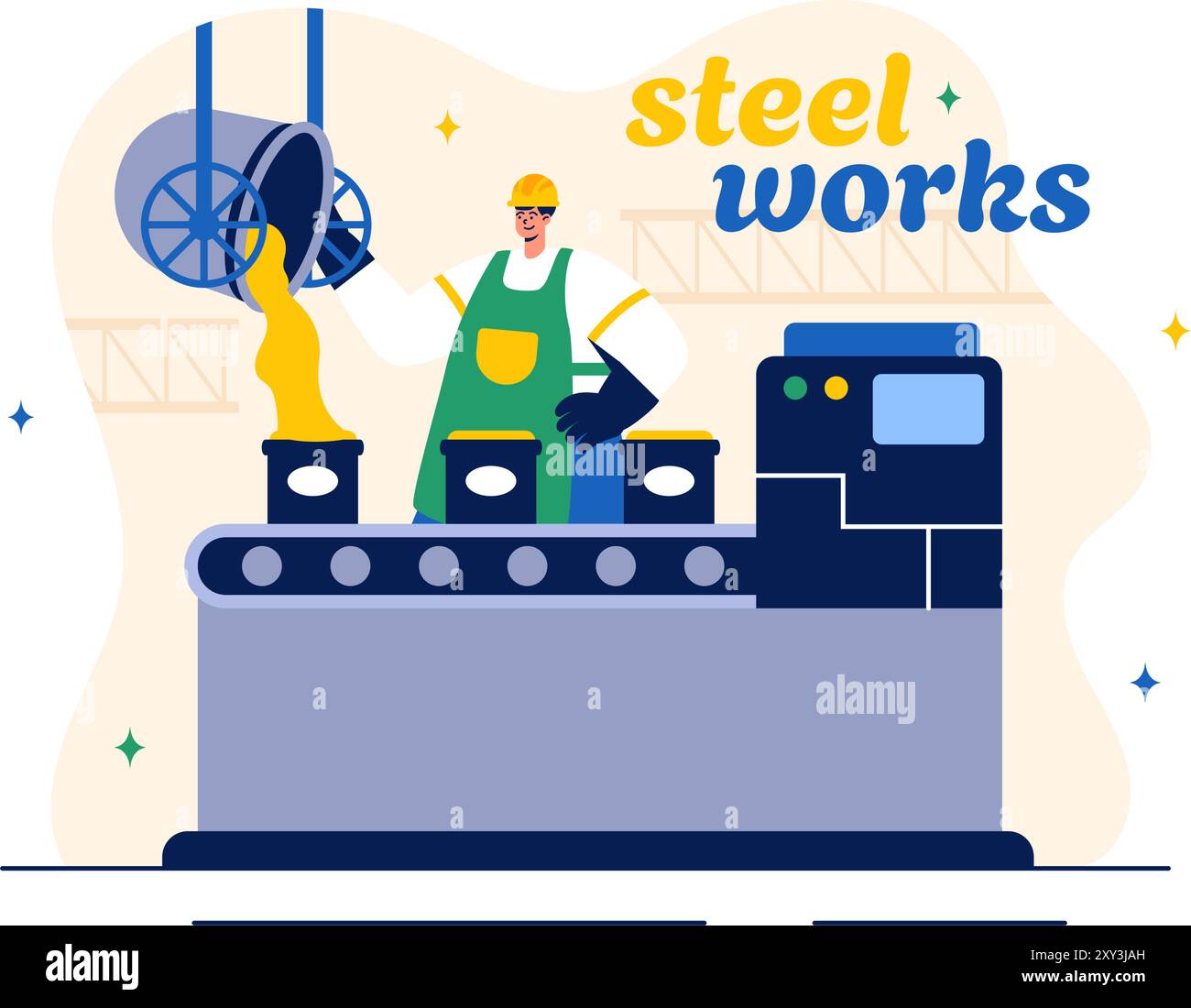 Steelworks Vector Illustration with Resource Mining, Smelting of Metal ...