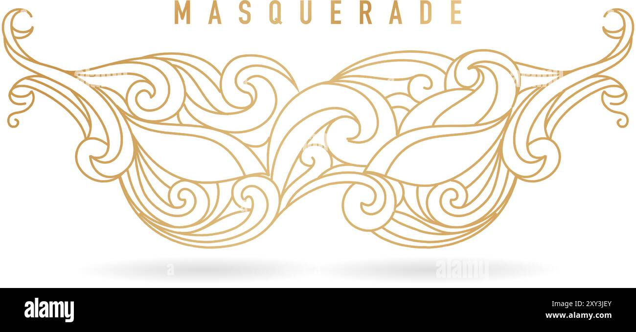 Luxury masquerade drawing golden colors line art isolated white ...